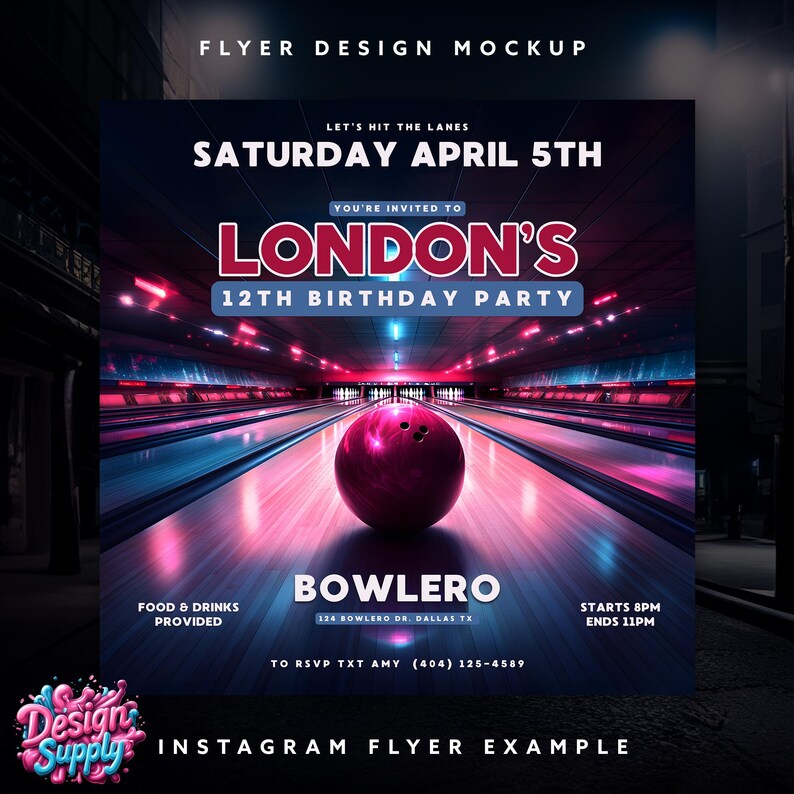 Bowling Party Invitation: Editable Canva Template (digital Download) - Etsy