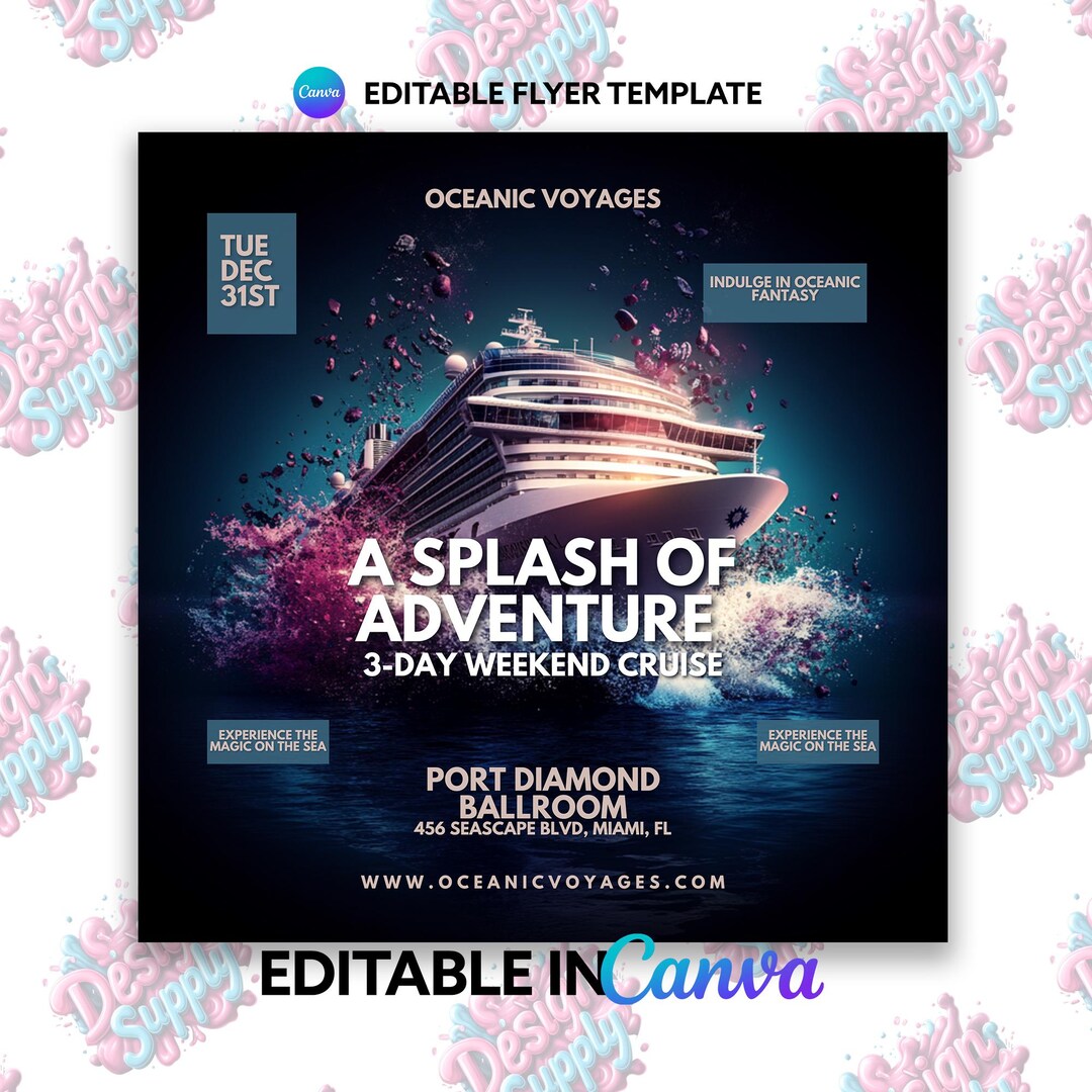 Cruise Flyer Template: Splash of Adventure, Weekend Getaway (editable ...