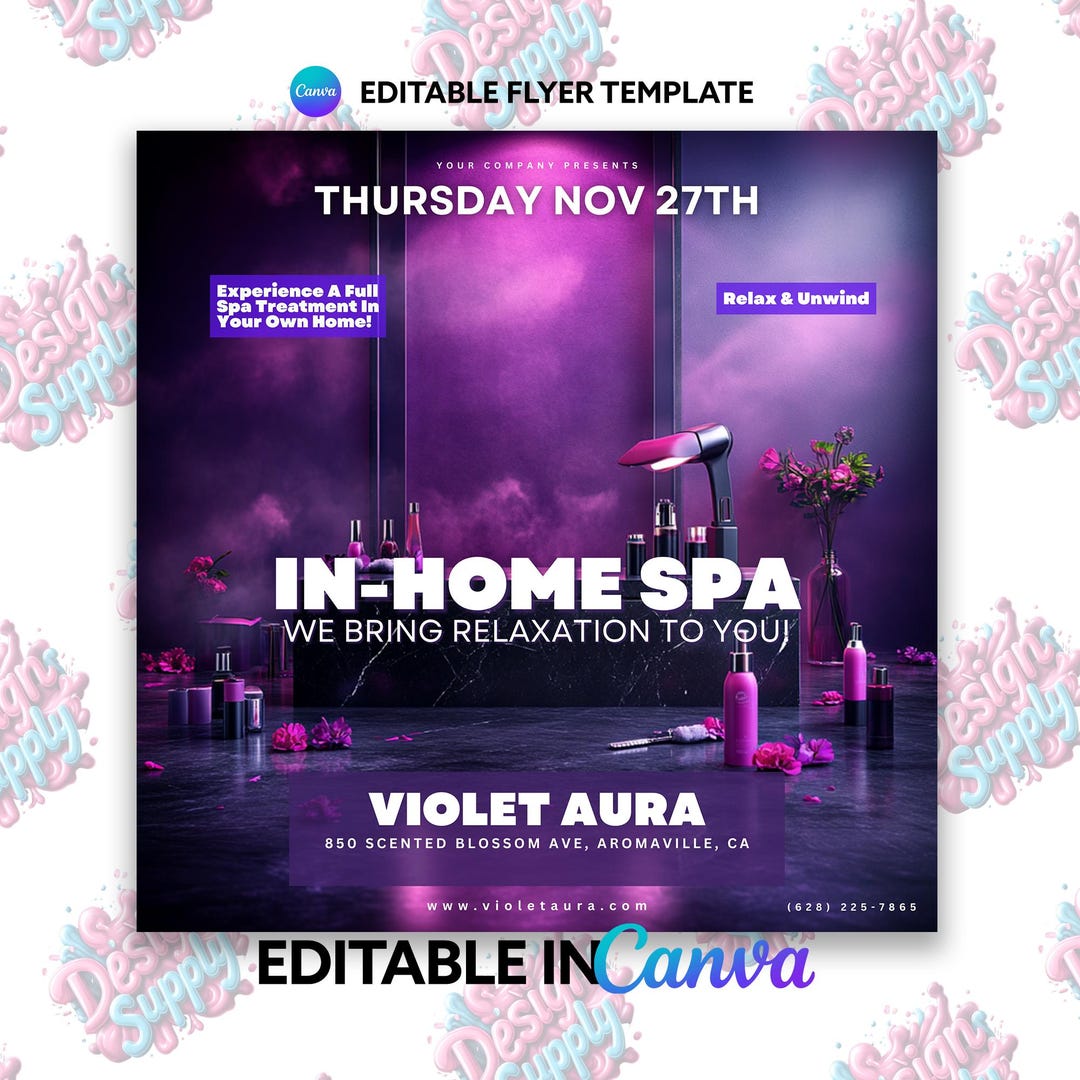 In Home Spa Services Flyer Template | Editable Canva Template for Spa ...