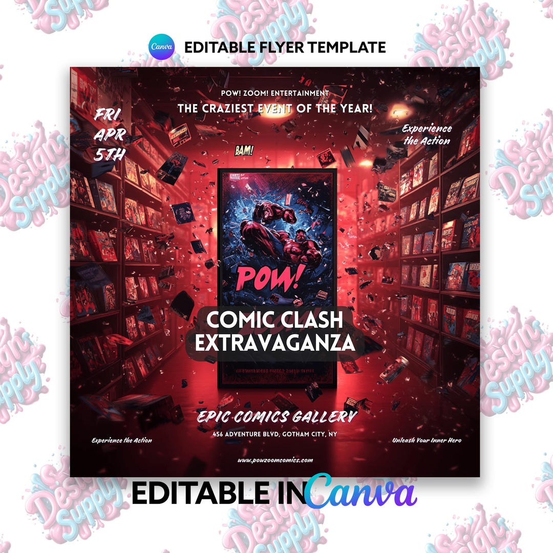 Comic Book Flyer Template | Editable Canva Template | Comic Event ...