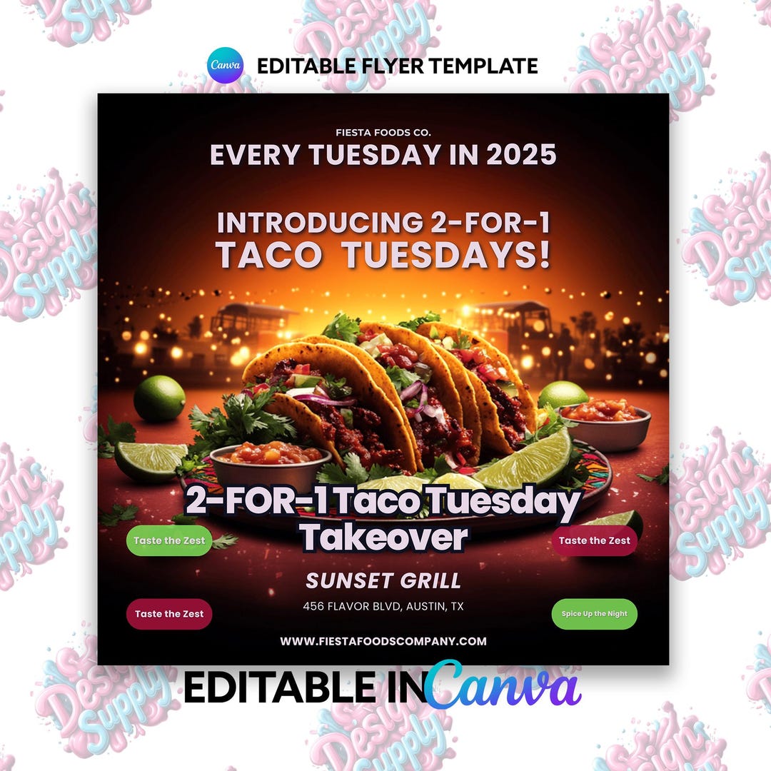 Taco Tuesday Flyer Template: Editable Mexican Fiesta Invitation (canva ...