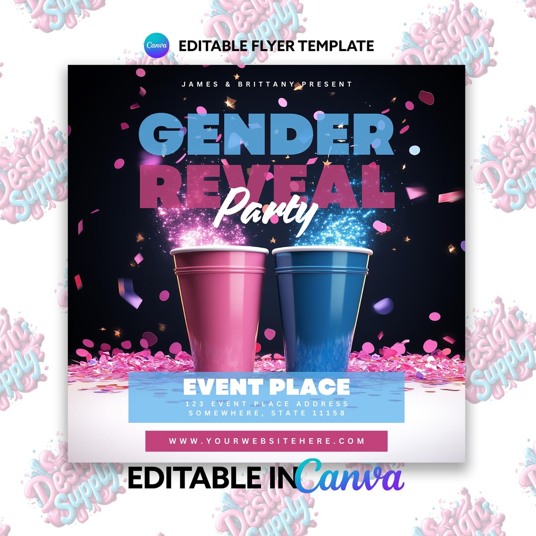 Gender Reveal Flyer Canva Template | Cup VS Cup | Promotional Flyer ...
