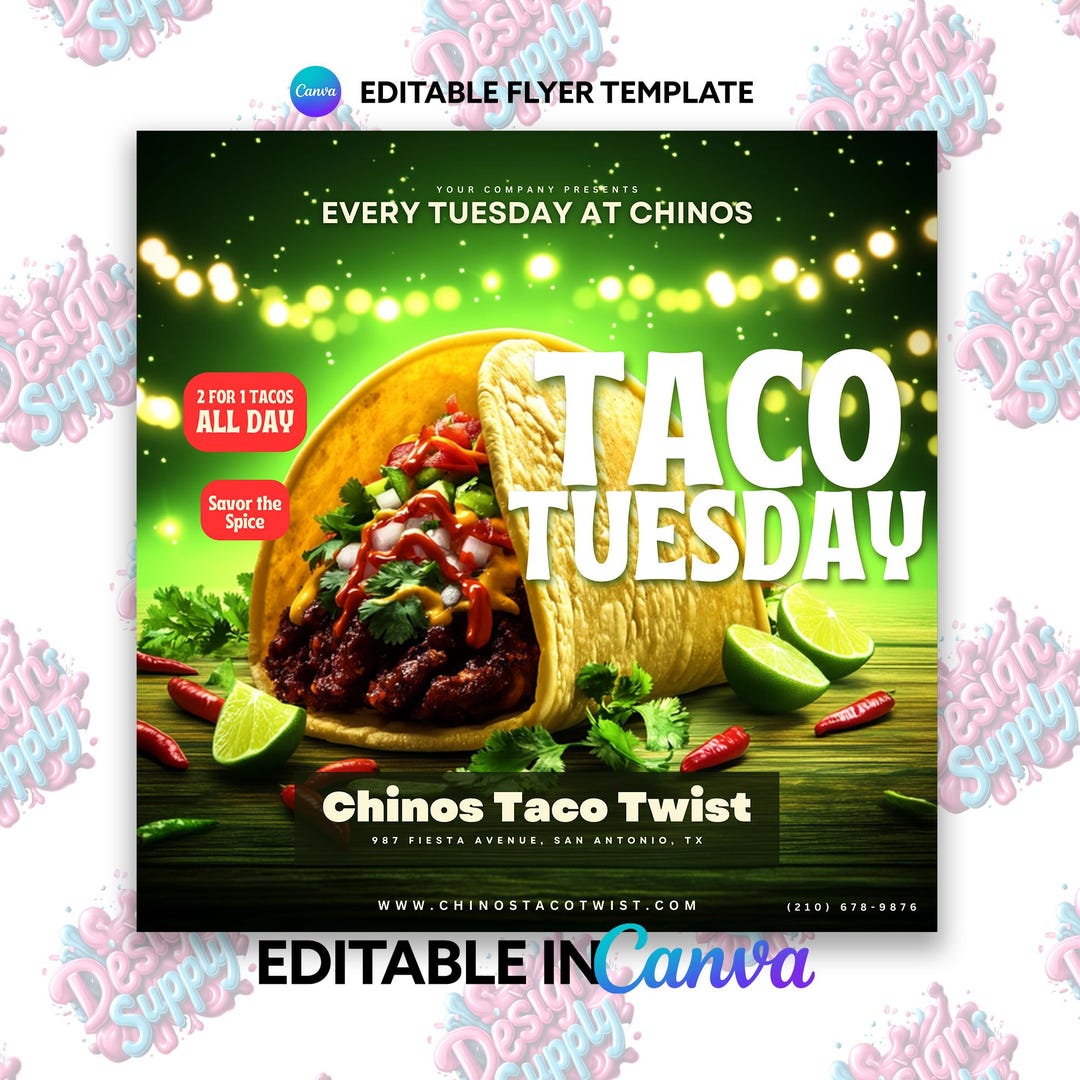 Taco Tuesday Flyer Template: Editable Mexican Food Promo (canva) - Etsy