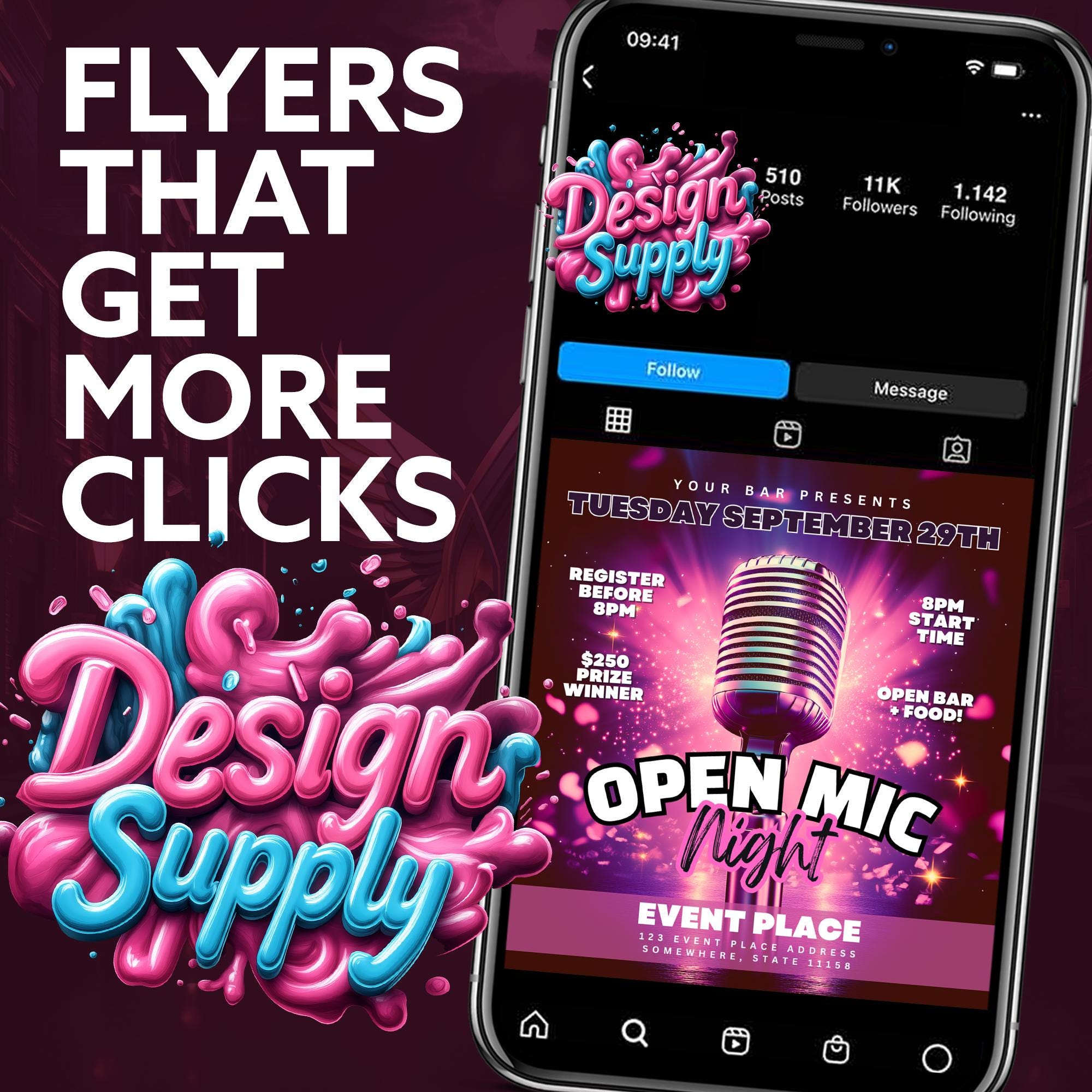 Open Mic Night Flyer Template: Karaoke Event, Social Media Post (canva ...
