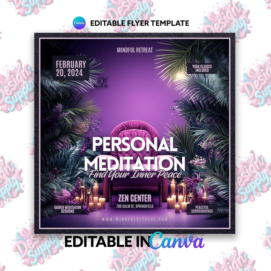 Personal Meditation Flyer Template | Editable Canva Template for ...