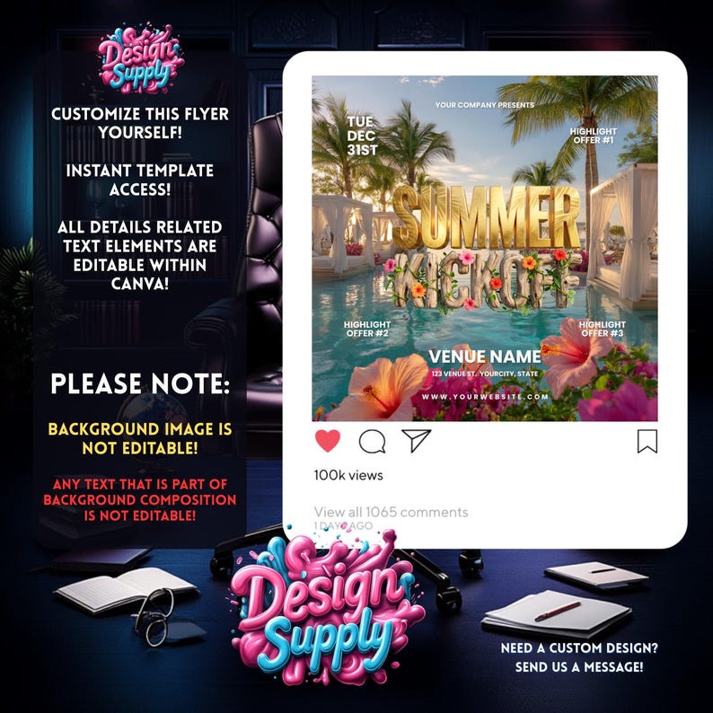 Summer Club Flyer Template | Tropical Pool Party Design | Instagram ...