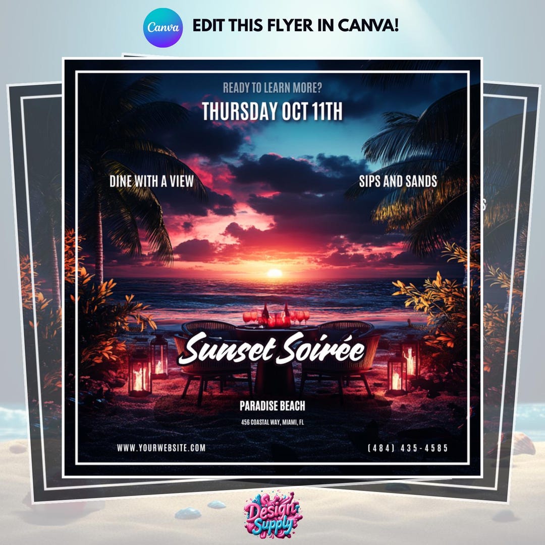 Sunset Soiree Flyer Template: Beach Party Invitation (canva Editable ...