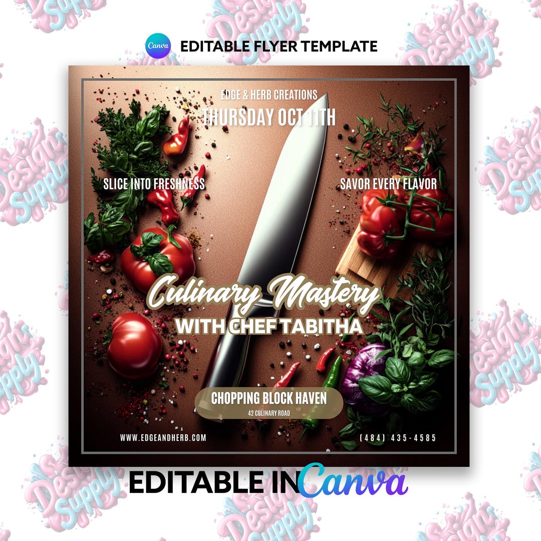 Cooking Flyer Template | Editable Canva Template for Cooking Classes ...