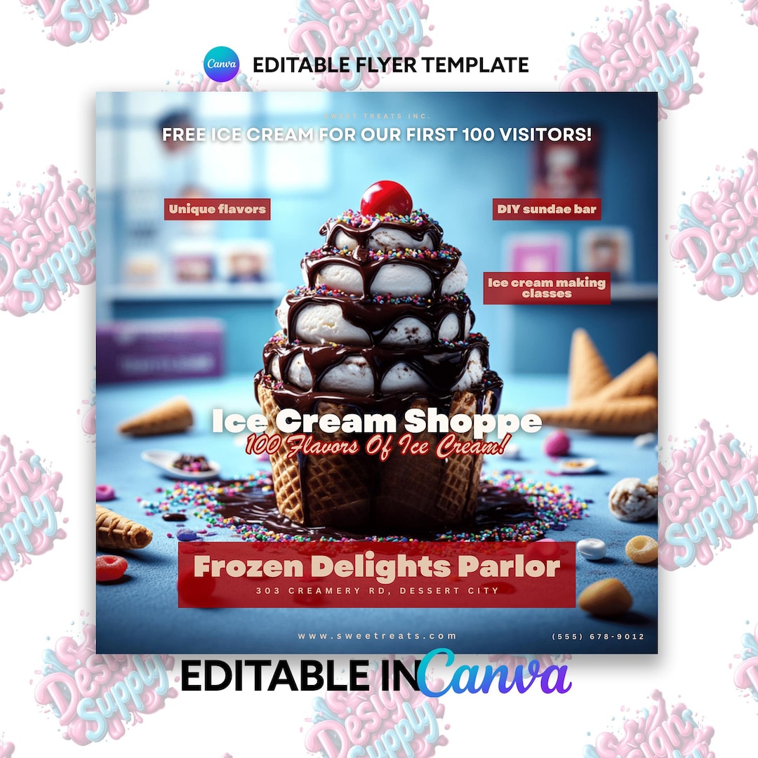 Ice Cream Flyer Template | Editable Canva Template for Ice Cream ...