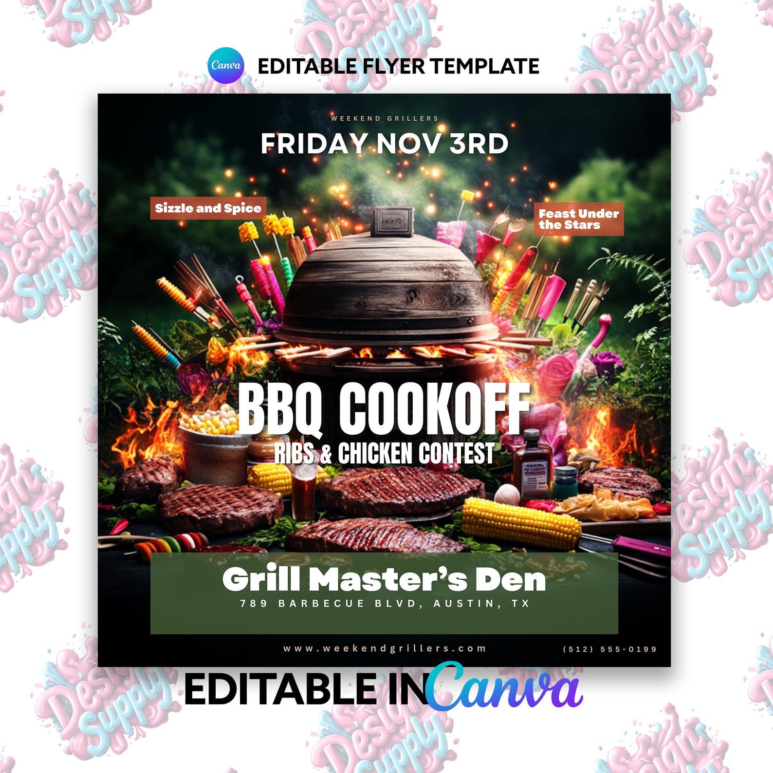BBQ Cookoff Flyer Template: Editable Grill Event Invitation (canva) - Etsy