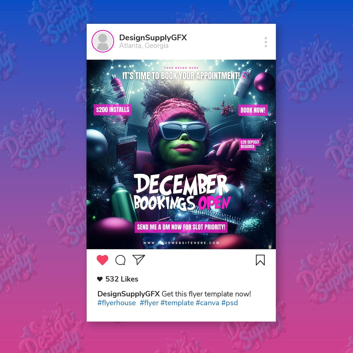 Grinch Booking Flyer Canva Template | Promotional Advertisement Layout ...