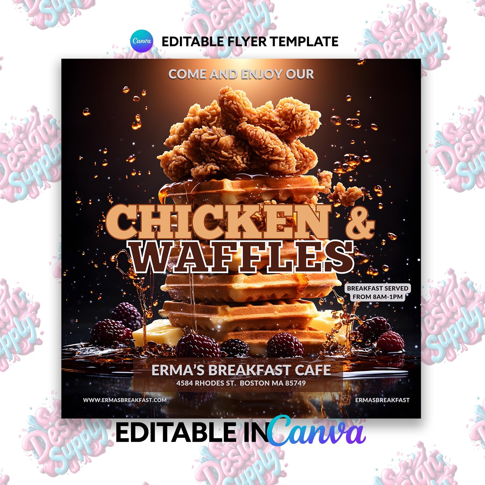 Chicken & Waffles Brunch Flyer: Editable Canva Template - Etsy