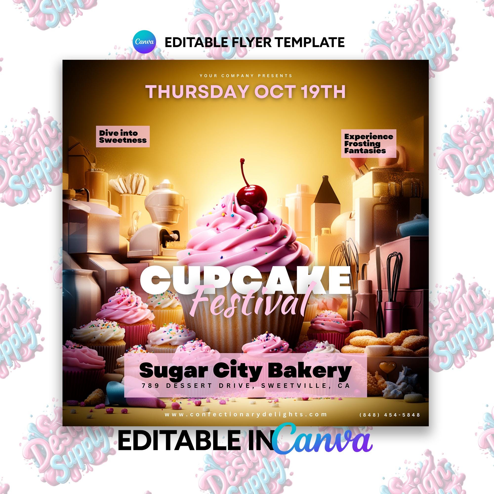 Cupcake Flyer Template | Editable Canva Design for Sweet Event ...