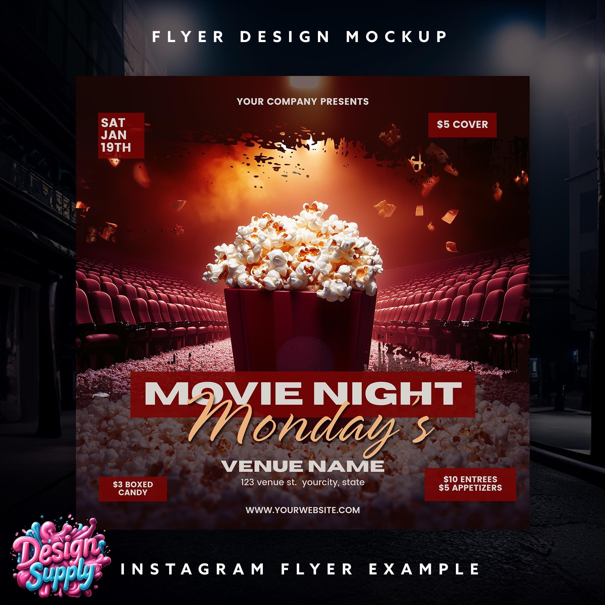 Movie Night Flyer Template: Editable Cinema Party Event (canva, Digital ...
