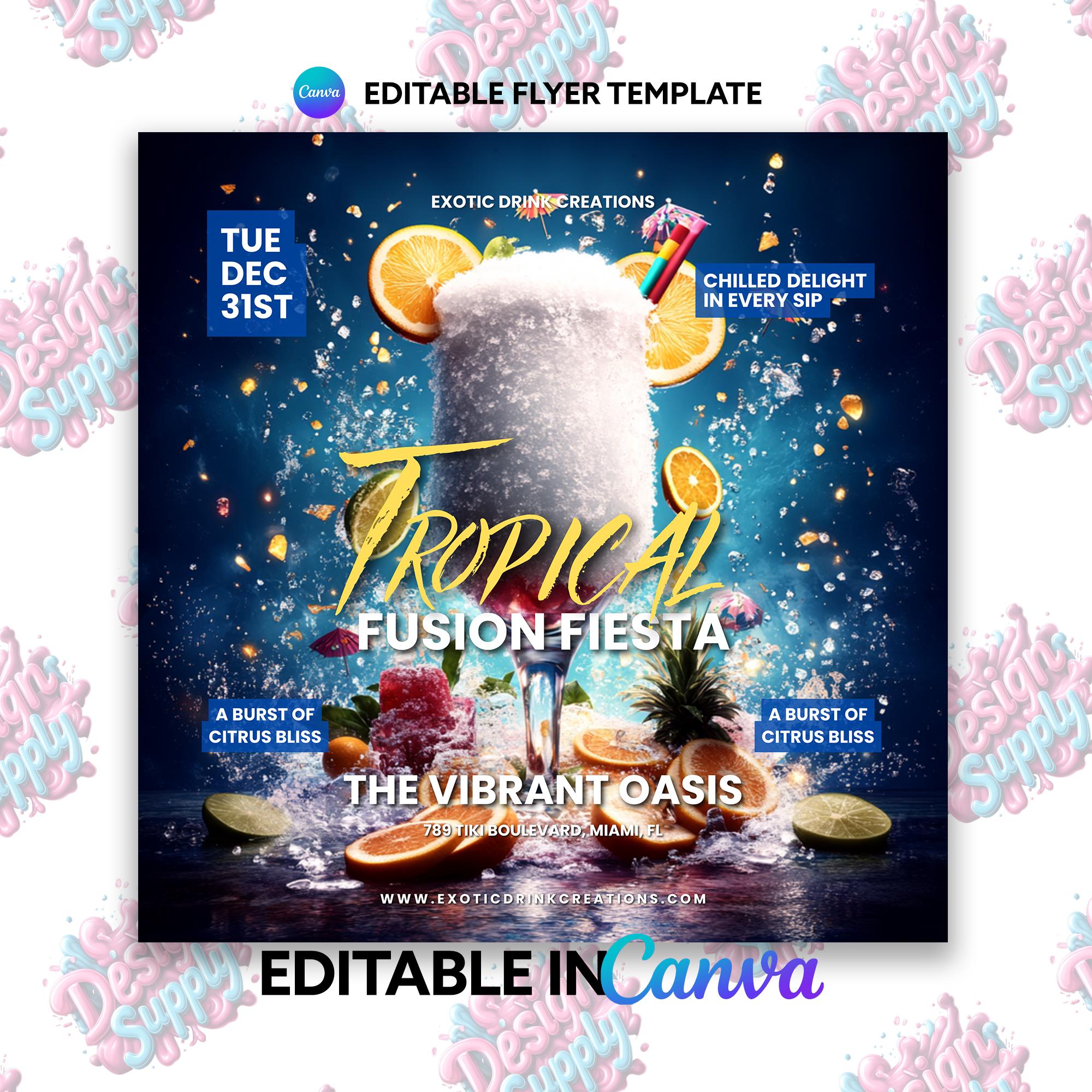 Tropical Drink Party Flyer Template: Editable Canva Invitation - Etsy