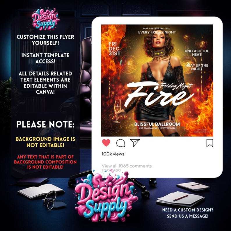 Fire Party Flyer Template: Editable Nightclub Event Canva Design - Etsy