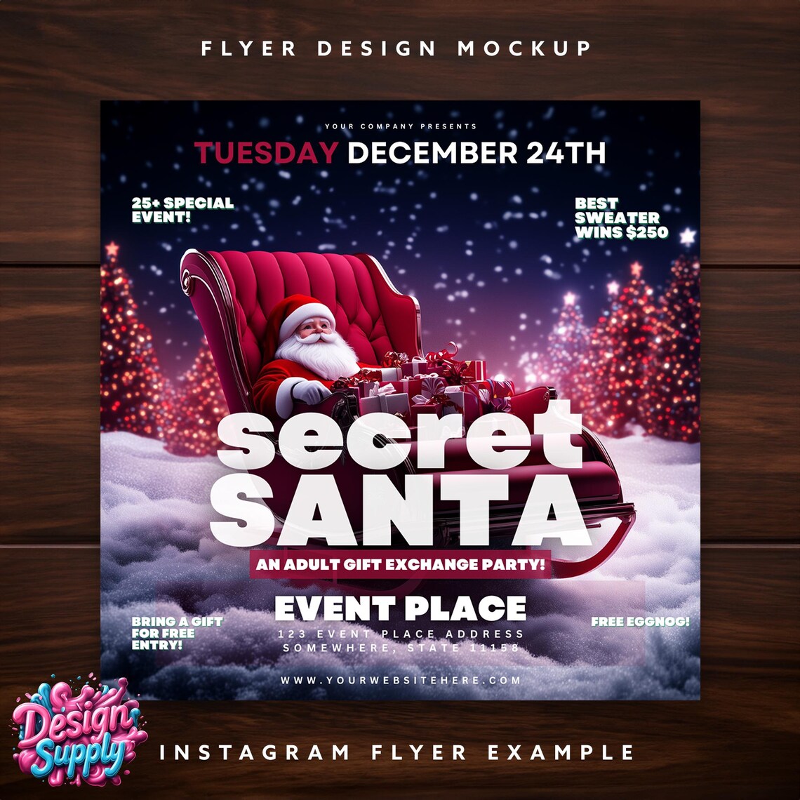 Secret Santa Party Flyer Canva Template Promotional Flyer Event Flyer ...