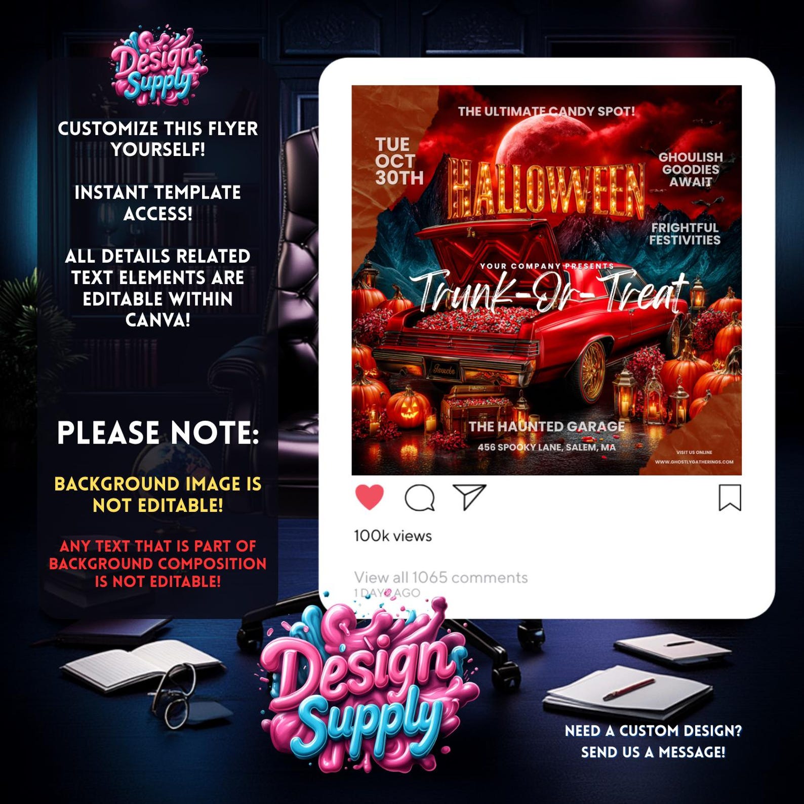 Trunk-or-treat Flyer Template: Editable Spooky Halloween Event Ad ...