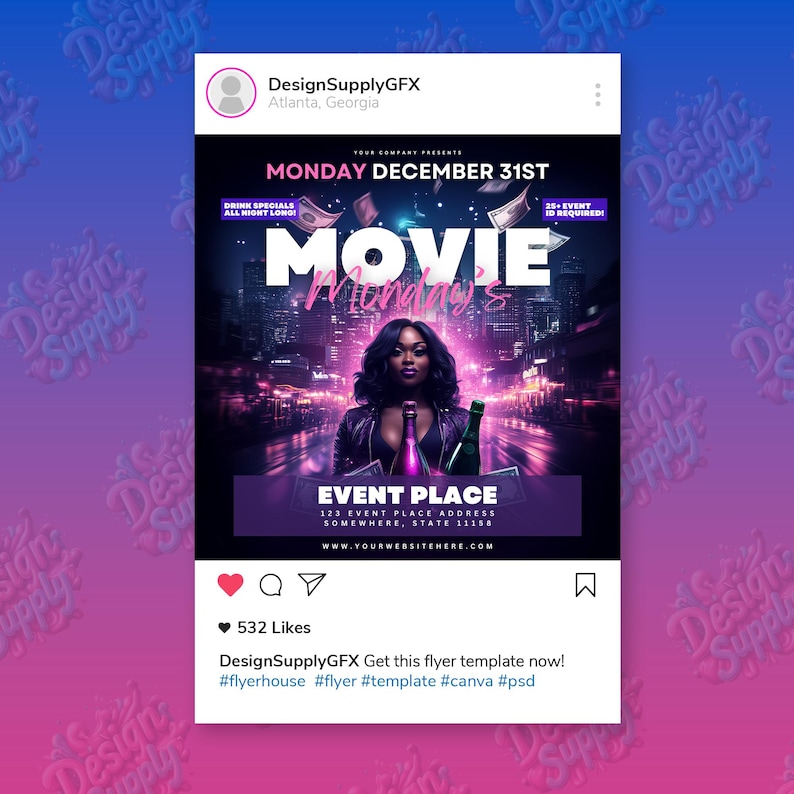 Movie Monday Flyer Template: Editable Event, Instagram Post (canva) - Etsy