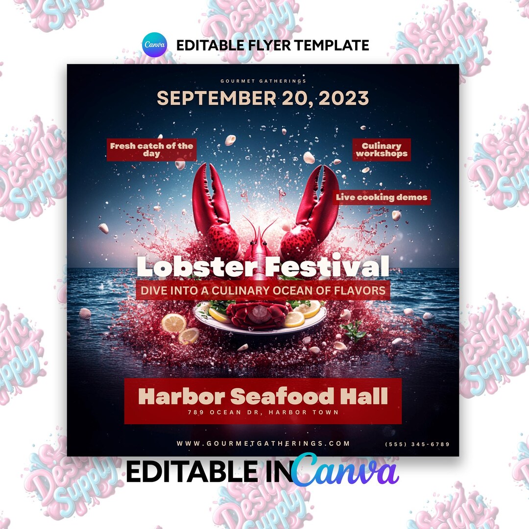 Seafood Flyer: Lobster Festival, Editable Canva Template - Etsy