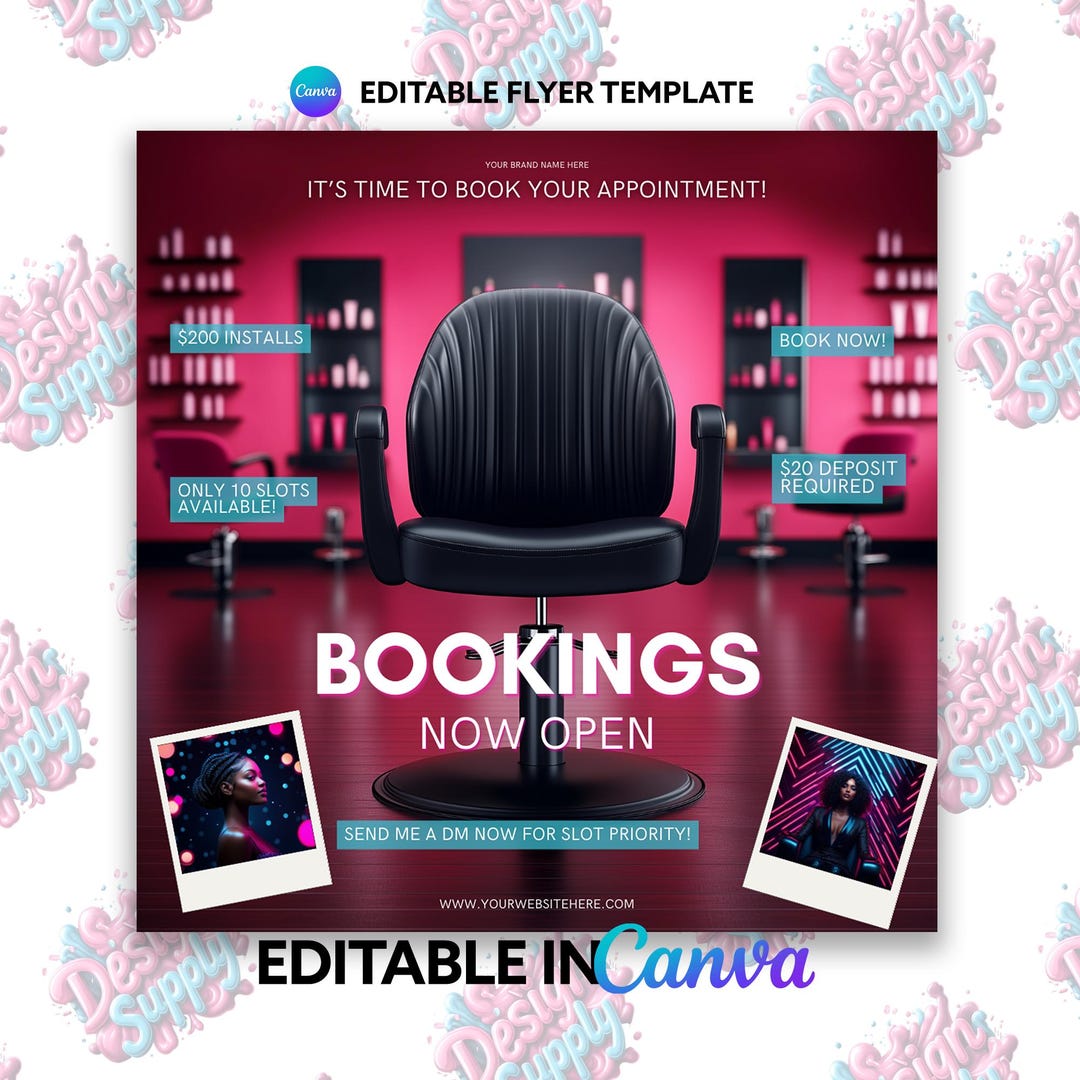 Bookings Now Open Stylist Flyer Canva Template | Promotional Flyer ...