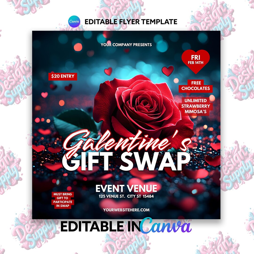 Galentines Day Gift Swap Flyer | Canva Template Editable | Party ...