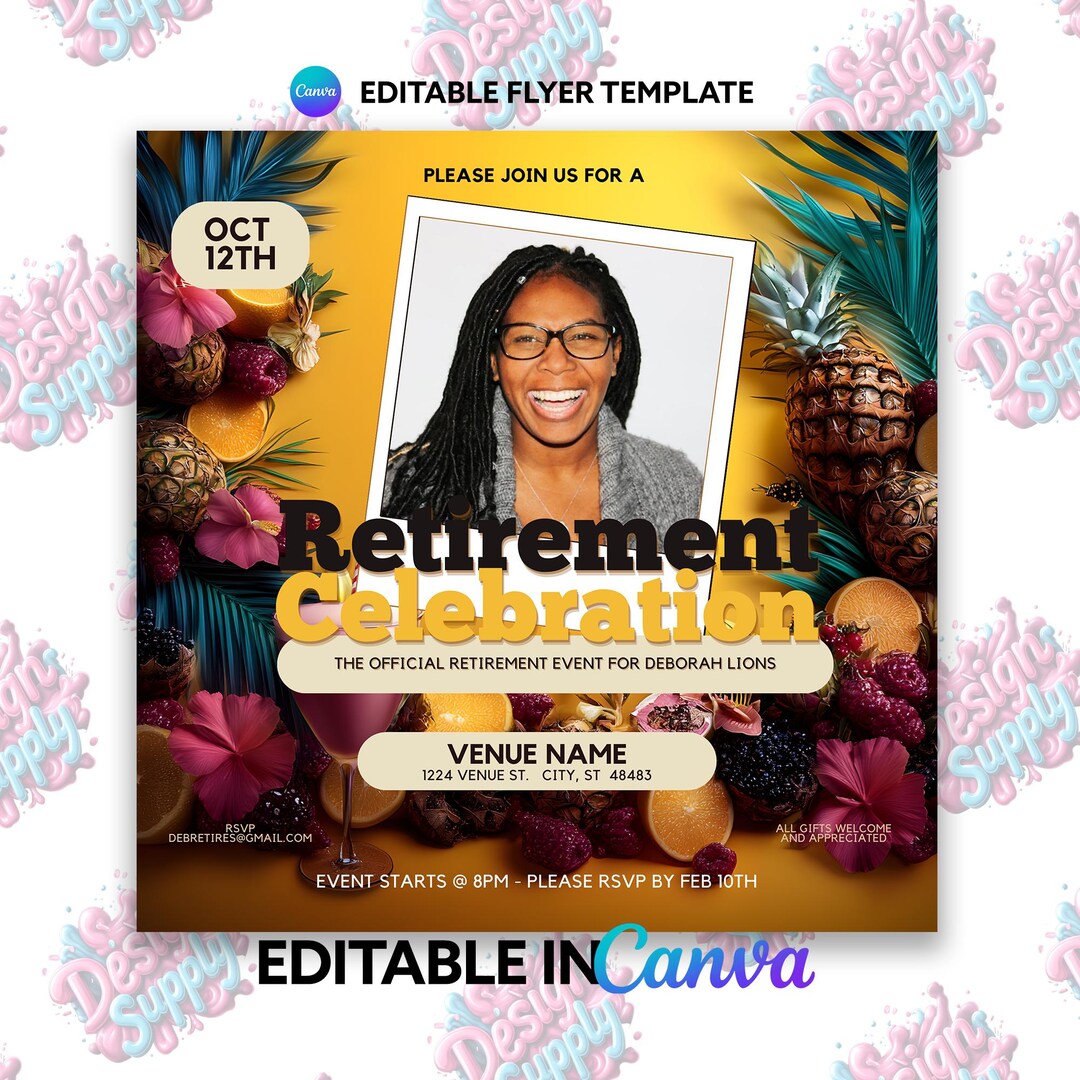 Tropical Retirement Party Flyer: Editable Canva Template (digital ...