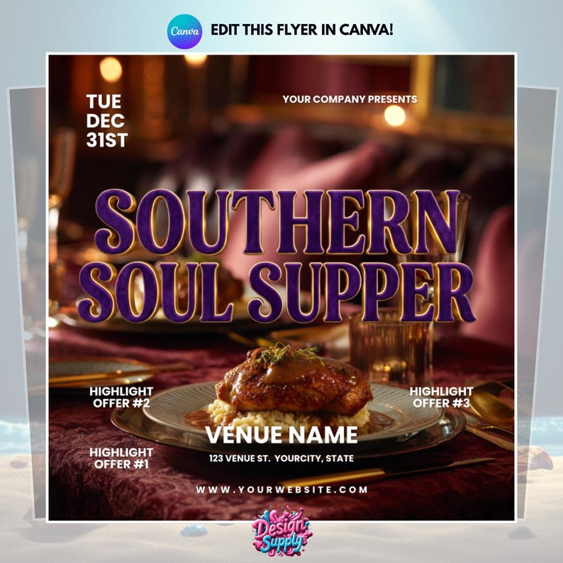 Southern Soul Supper Flyer Template | Elegant Dinner Party Flyer ...