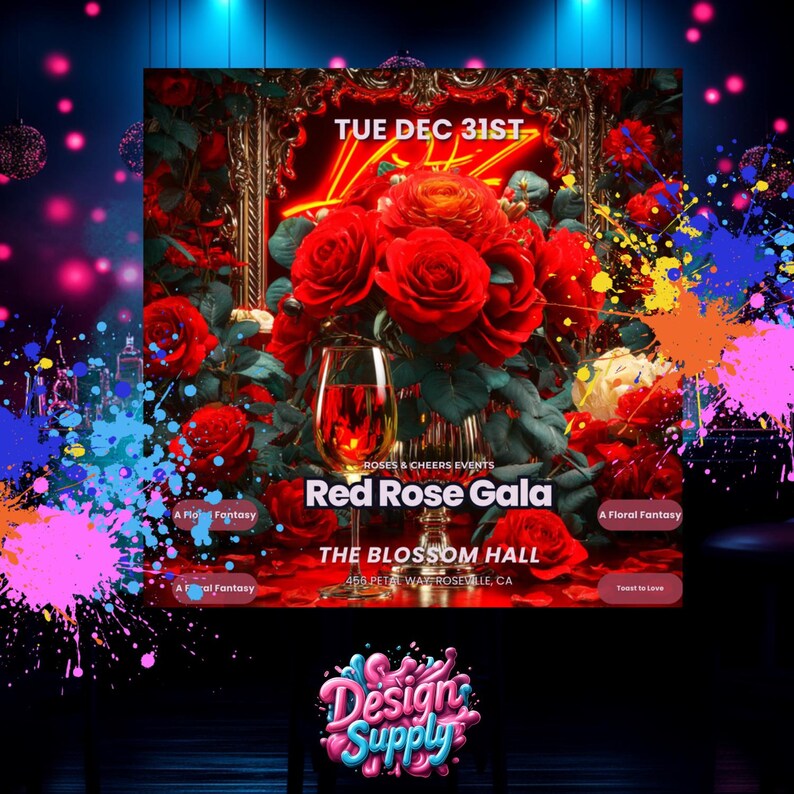 Red Rose Gala Flyer Template: Elegant Floral Canva Invitation (editable ...