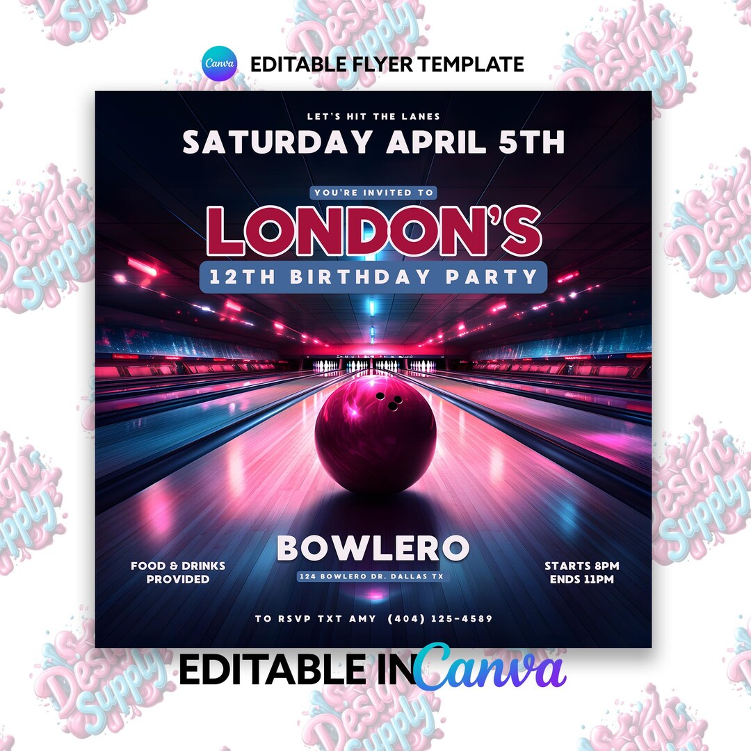 Bowling Party Invitation: Editable Canva Template (digital Download) - Etsy