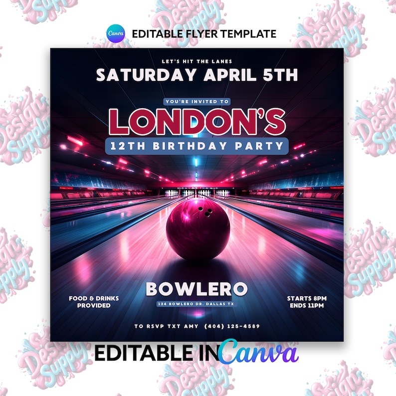 Bowling Party Invitation: Editable Canva Template (digital Download) - Etsy
