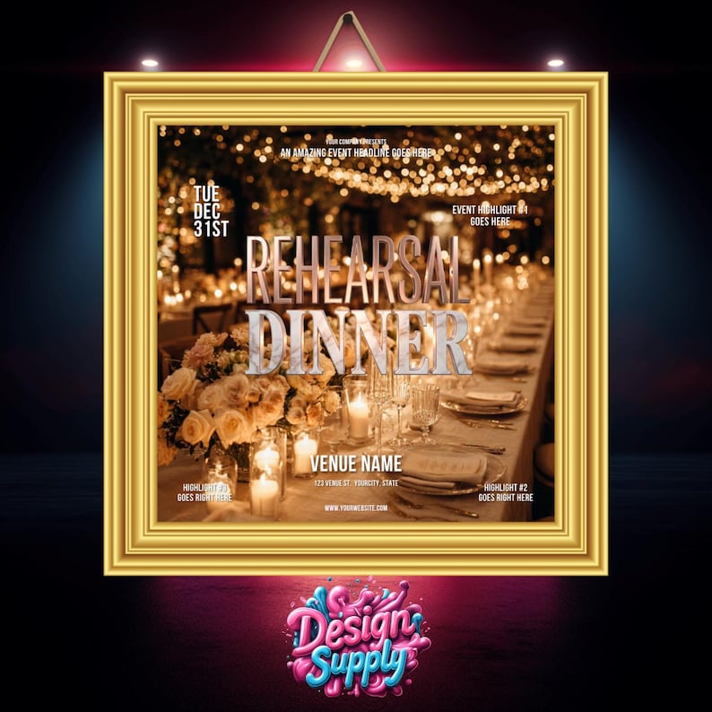 Rehearsal Dinner Flyer Template | Elegant Wedding Reception Style ...