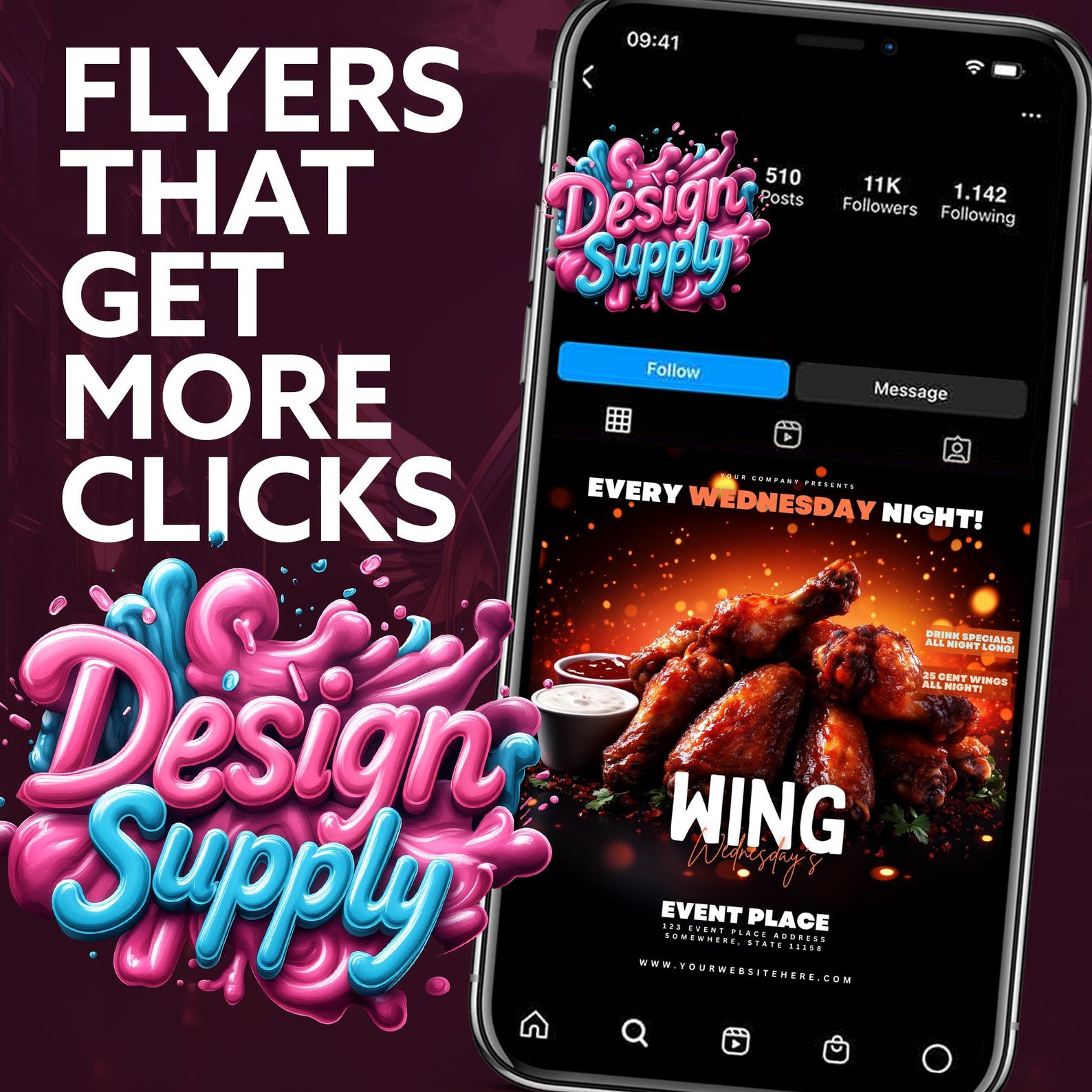 Wing Wednesday Canva Template: Urban Party Flyer - Etsy