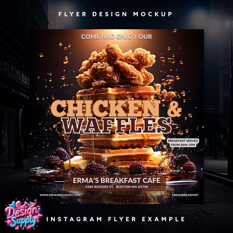 Brunch Flyer Chicken and Waffles | Editable Canva Flyer Template ...