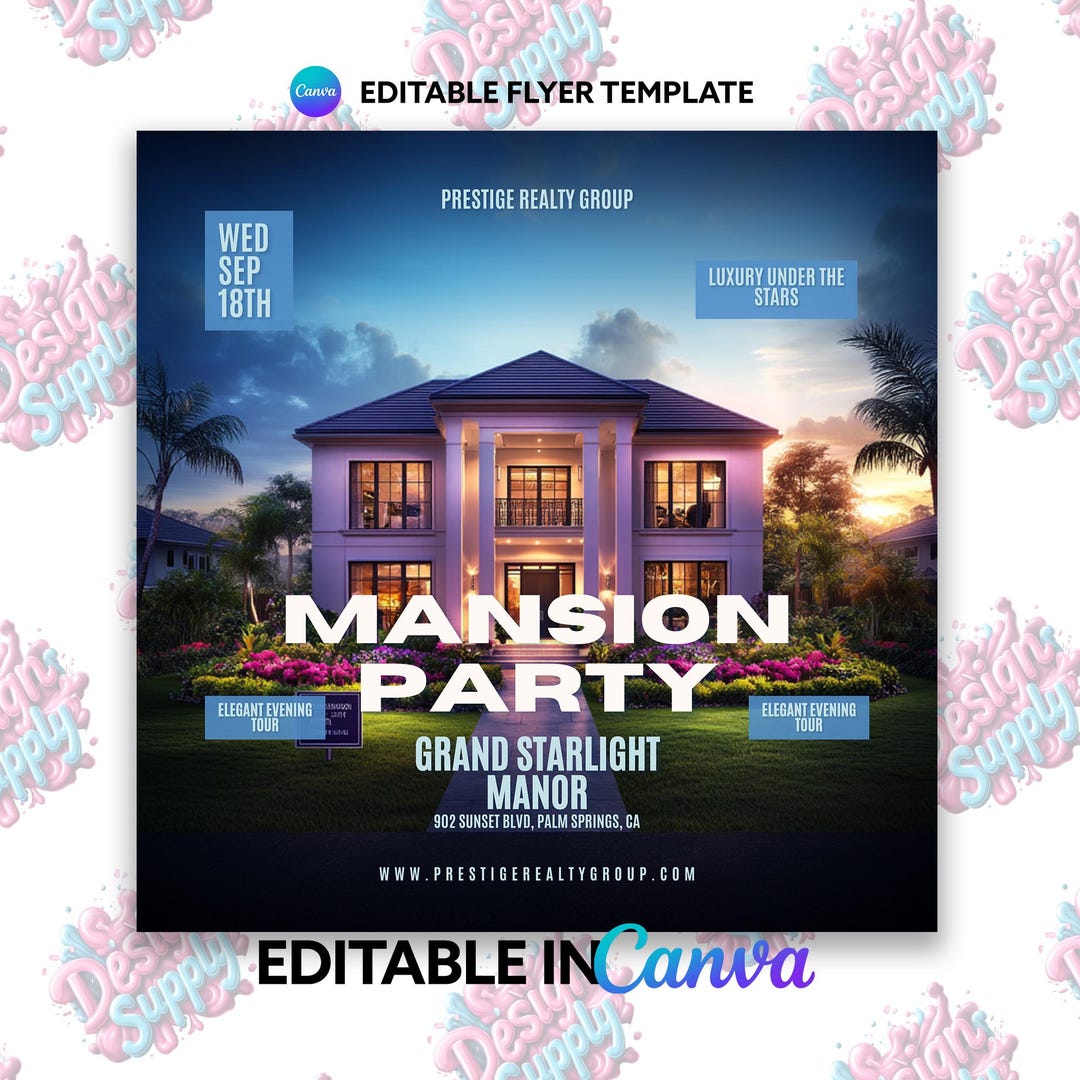 Mansion Party Flyer Template: Luxurious Event Invitation (editable ...