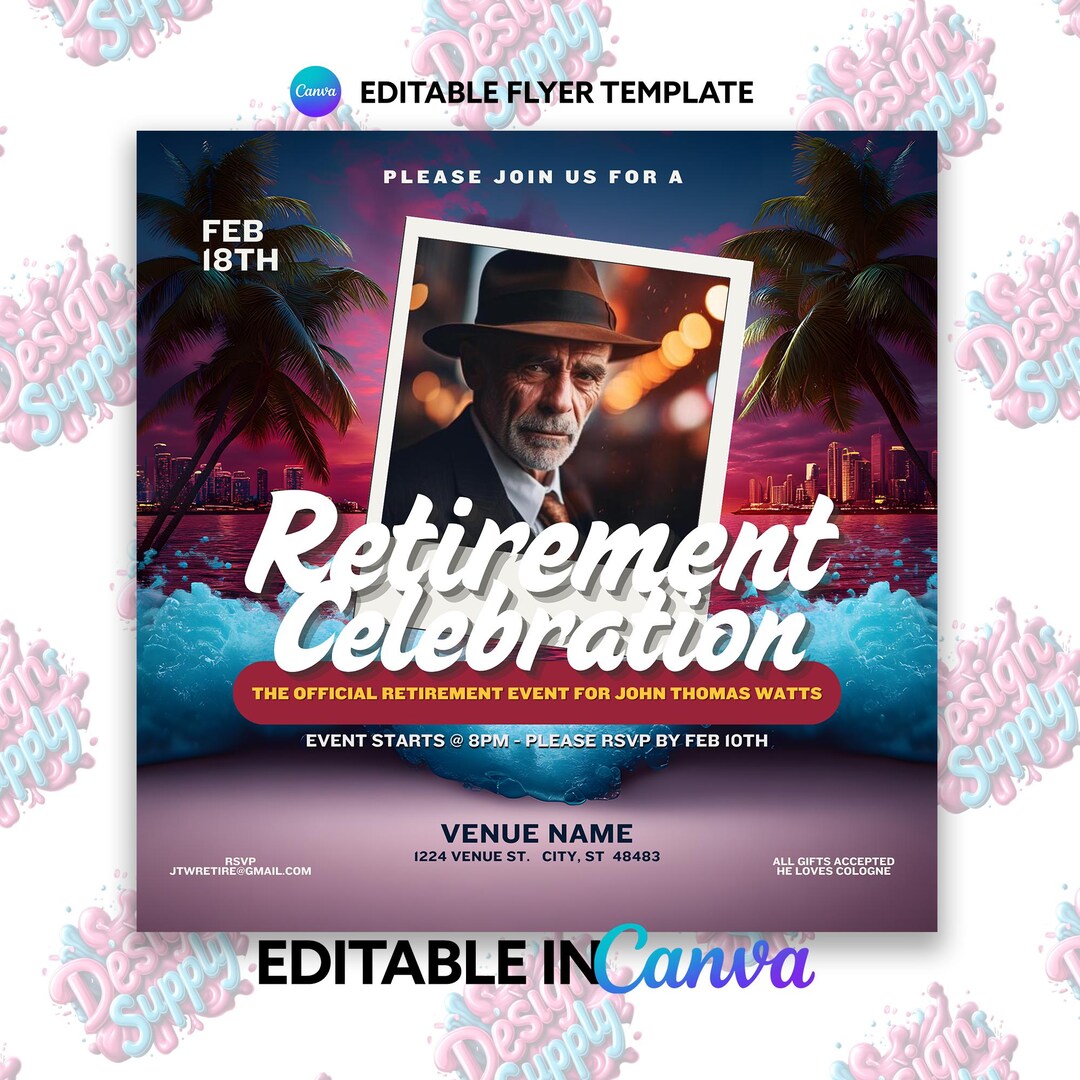 Travel Retirement Party Flyer: Editable Canva Template (digital ...