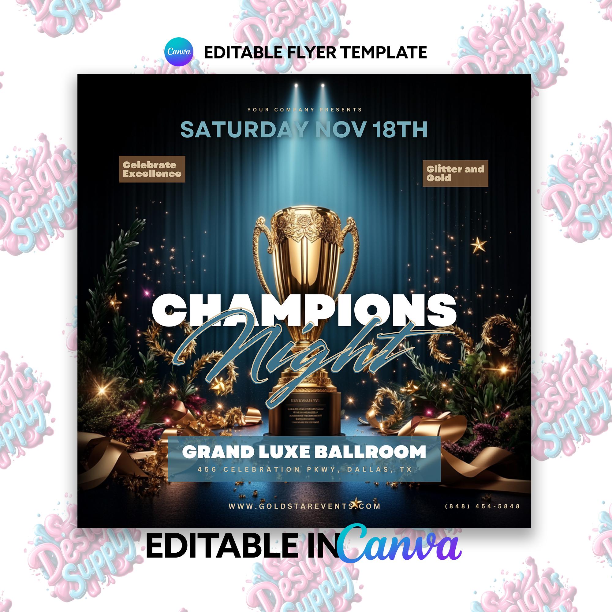 Champions Night Gala Flyer Template: Editable Canva Event Invitation - Etsy
