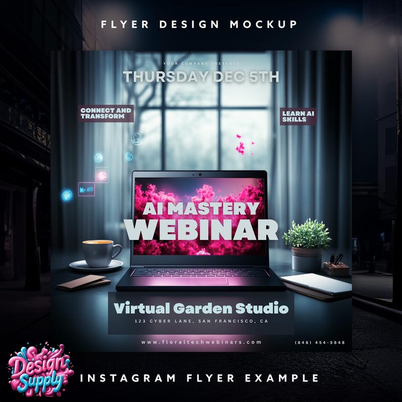 AI Mastery Webinar Flyer Template | Editable Canva Design for AI Event Promotion | Tech Workshop ...