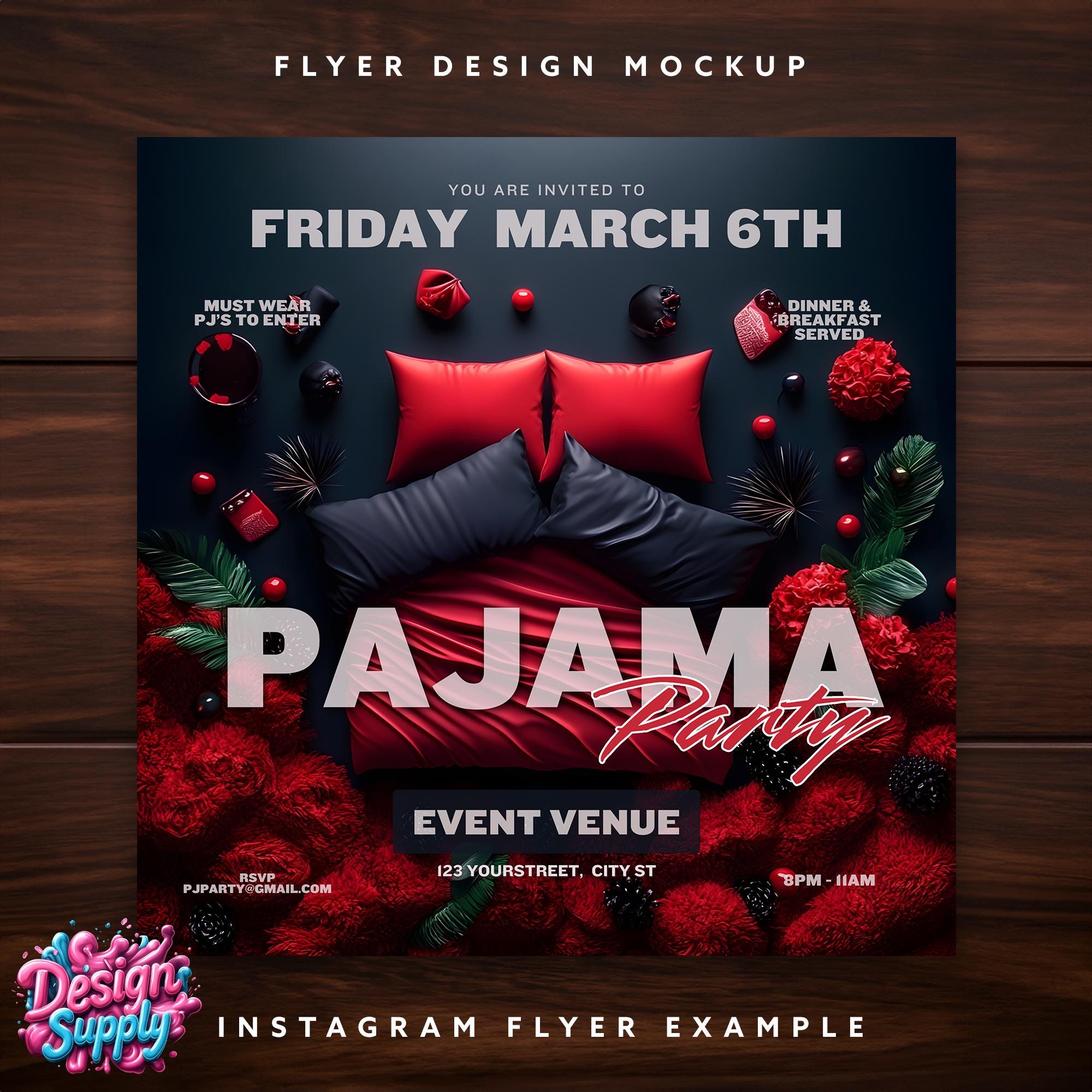 Red & Black Pajama Party Flyer: Editable Canva Template (digital ...