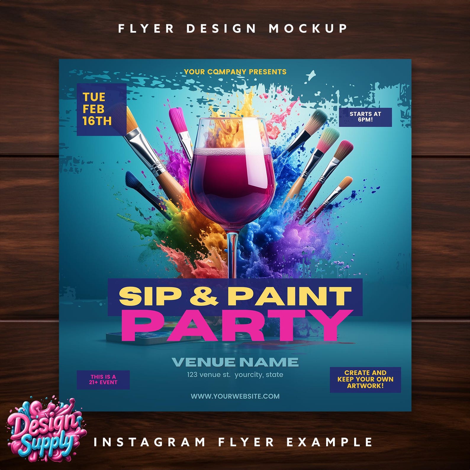 Sip and Paint Party Flyer: Editable Canva Template (digital Download ...