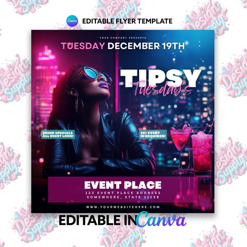 Tipsy Tuesdays Flyer: Urban Club Event Canva Template - Etsy