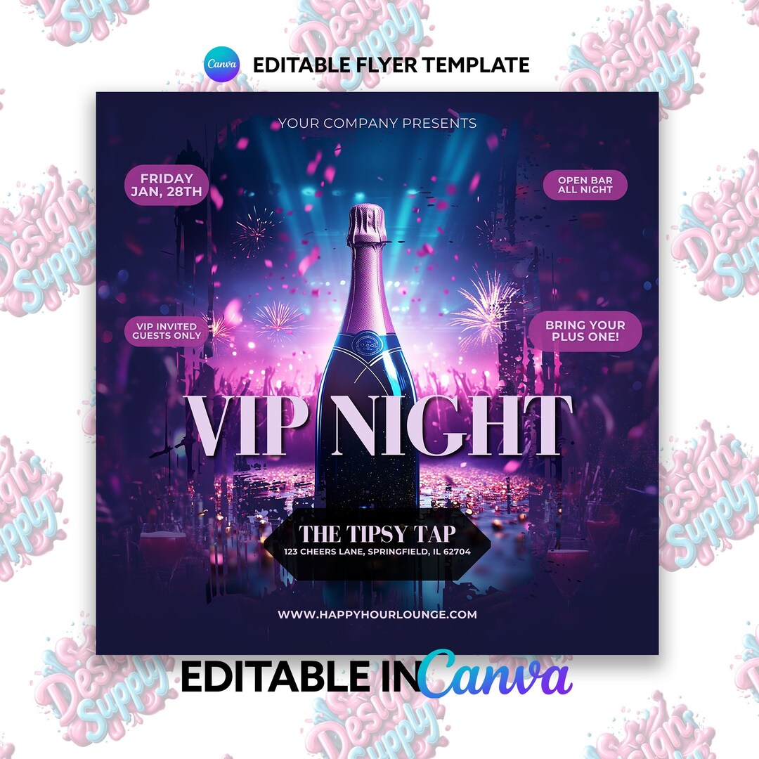 VIP Night Flyer Canva Template: Editable Club Party Design (digital ...