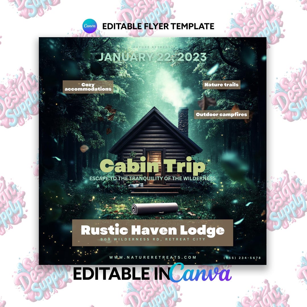 Cabin Trip Flyer Template: Rustic Adventure Getaway (editable Canva) - Etsy