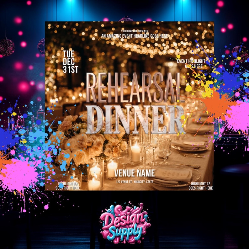 Rehearsal Dinner Flyer Template | Elegant Wedding Reception Style ...