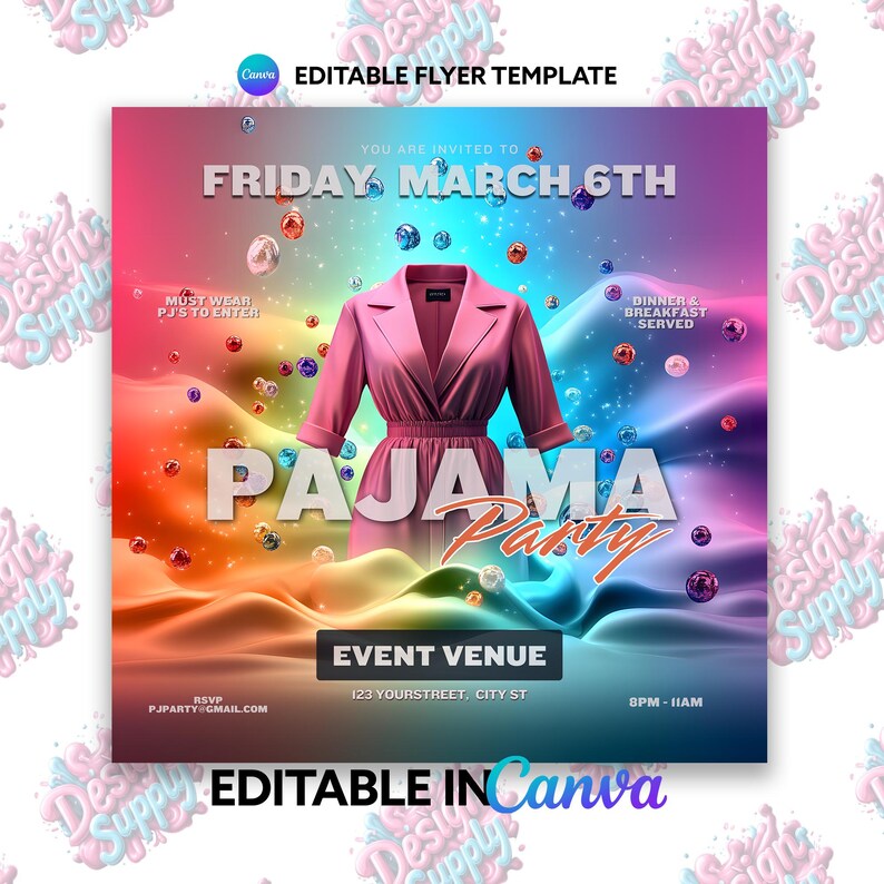 Pajama Party Invitation Flyer: Women's Sleepover, Editable Canva ...