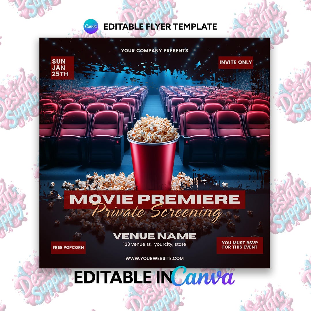 Movie Premiere Private Screening | Editable Canva Template | Perfect ...