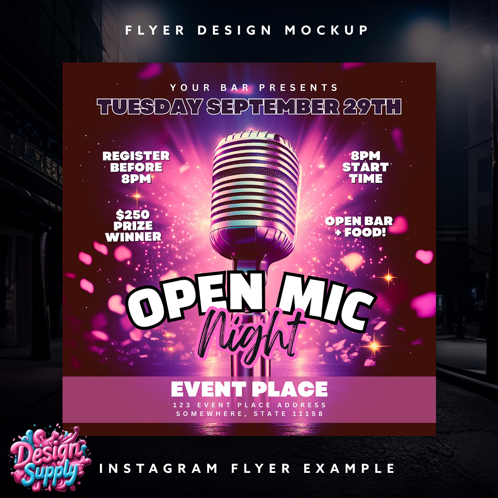 Open Mic Night Flyer Template: Karaoke Event, Social Media Post (canva ...