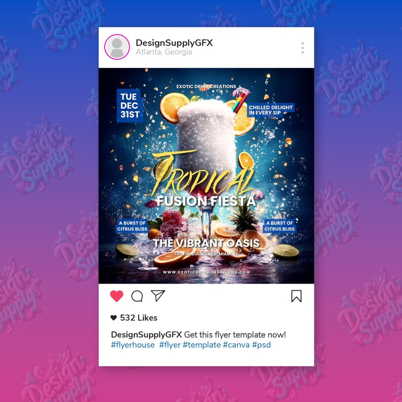Tropical Drink Party Flyer Template: Editable Canva Invitation - Etsy