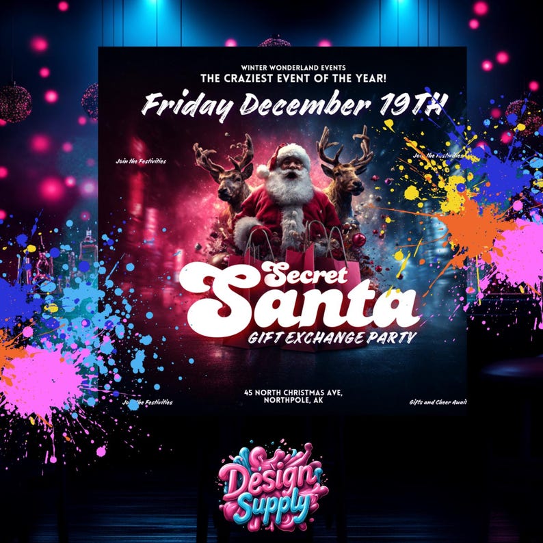 Secret Santa Party Flyer: Editable Christmas Holiday Template (canva ...