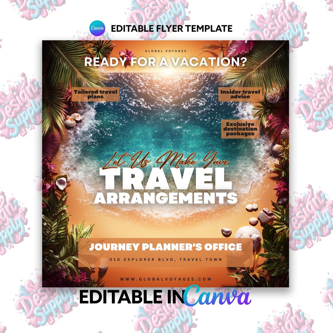 Travel Flyer Template | Editable Canva Travel Agency Promo | Vacation ...